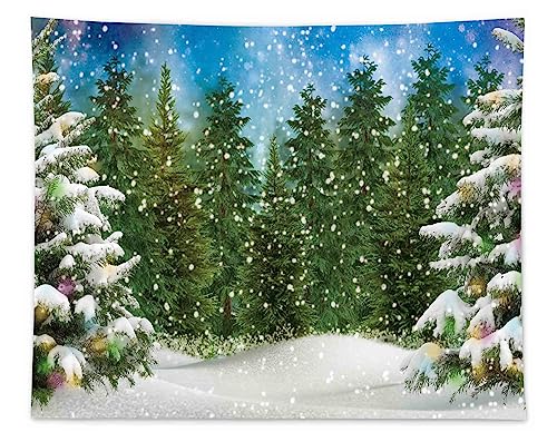 Funnytree 10x8FT Durable Fabric Soft Winter Pine Tree Forest Photography Backdrop Snowy Christmas Background Xmas Party Wall Decoration Supplies Photo Booth Washable