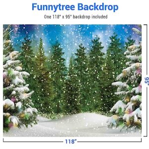 Funnytree 10x8FT Durable Fabric Soft Winter Pine Tree Forest Photography Backdrop Snowy Christmas Background Xmas Party Wall Decoration Supplies Photo Booth Washable