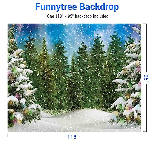 Funnytree 10x8FT Durable Fabric Soft Winter Pine Tree Forest Photography Backdrop Snowy Christmas Background Xmas Party Wall Decoration Supplies Photo Booth Washable