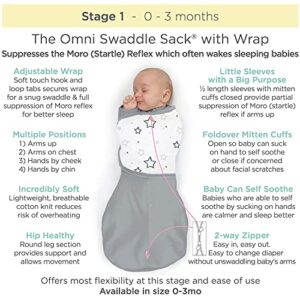 Amazing Baby 6-Way Omni Swaddle Sack for Newborn, Transitional Swaddle Sack with Wrap & Arms Up Sleeves & Mitten Cuffs, Easy Swaddle Transition, Better Sleep, Gray Stars, Small, 0-3 Months