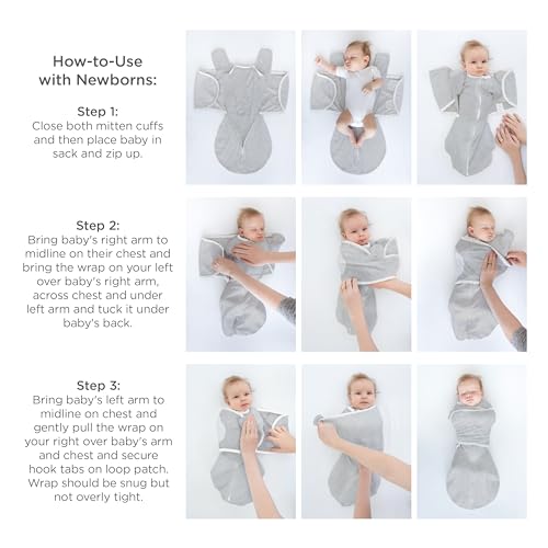 Amazing Baby 6-Way Omni Swaddle Sack for Newborn, Transitional Swaddle Sack with Wrap & Arms Up Sleeves & Mitten Cuffs, Easy Swaddle Transition, Better Sleep, Gray Stars, Small, 0-3 Months