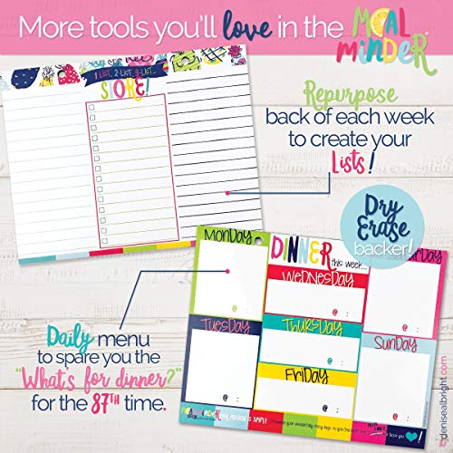 Meal Planner Pad 52-Week Menu Notepad Daily Planning Meals Breakfast Lunch Dinner Tracker 8x10 Inch Tear-off Grocery List + Bonus Dry Erase Menu Board