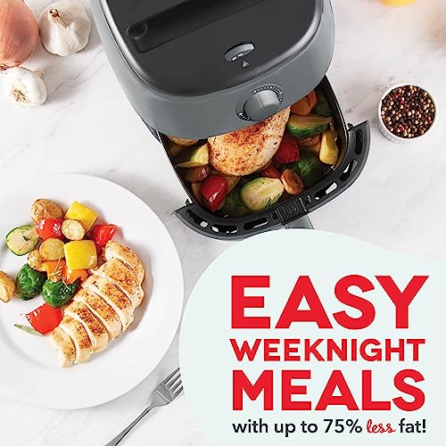 DASH Tasti-Crisp™ Electric Air Fryer Oven, 2.6 Qt., Grey – Compact Air Fryer for Healthier Food in Minutes, Ideal for Small Spaces - Auto Shut Off, Analog, 1000-Watt