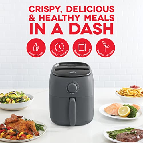 DASH Tasti-Crisp™ Electric Air Fryer Oven, 2.6 Qt., Grey – Compact Air Fryer for Healthier Food in Minutes, Ideal for Small Spaces - Auto Shut Off, Analog, 1000-Watt