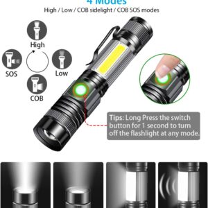 Vnina Rechargeable Tactical Flashlight, USB Magnetic Flashlights with COB Flash Light - 4 Models, Zoomable, Waterproof, LED Tactical Flashlight High Lumen Bright for Indoor Outdoor Camping 2 Pack