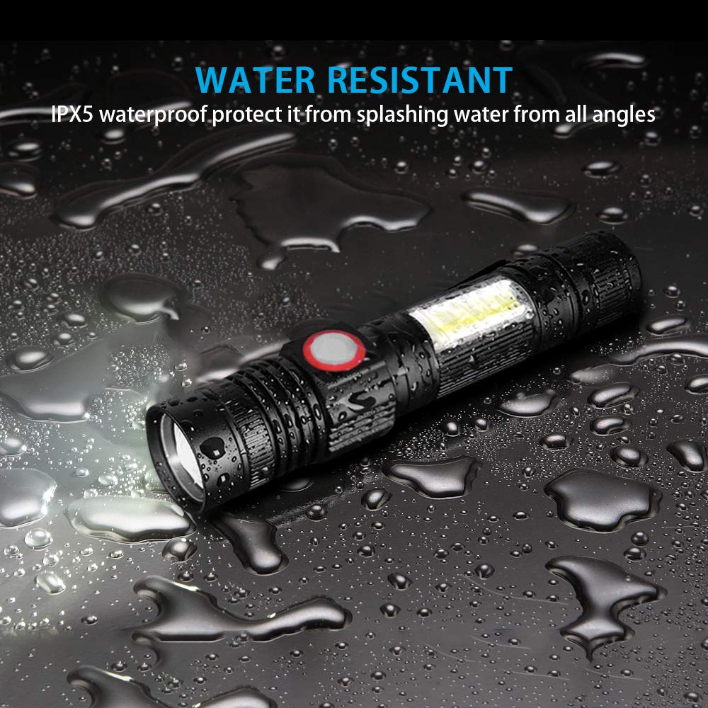 Vnina Rechargeable Tactical Flashlight, USB Magnetic Flashlights with COB Flash Light - 4 Models, Zoomable, Waterproof, LED Tactical Flashlight High Lumen Bright for Indoor Outdoor Camping 2 Pack