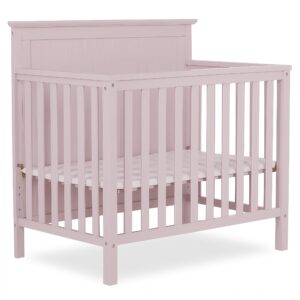 dream on me ava 4-in-1 convertible mini crib in blush pink, greenguard gold certified, non-toxic finish, comes with 1" mattress pad, with 3 mattress height settings