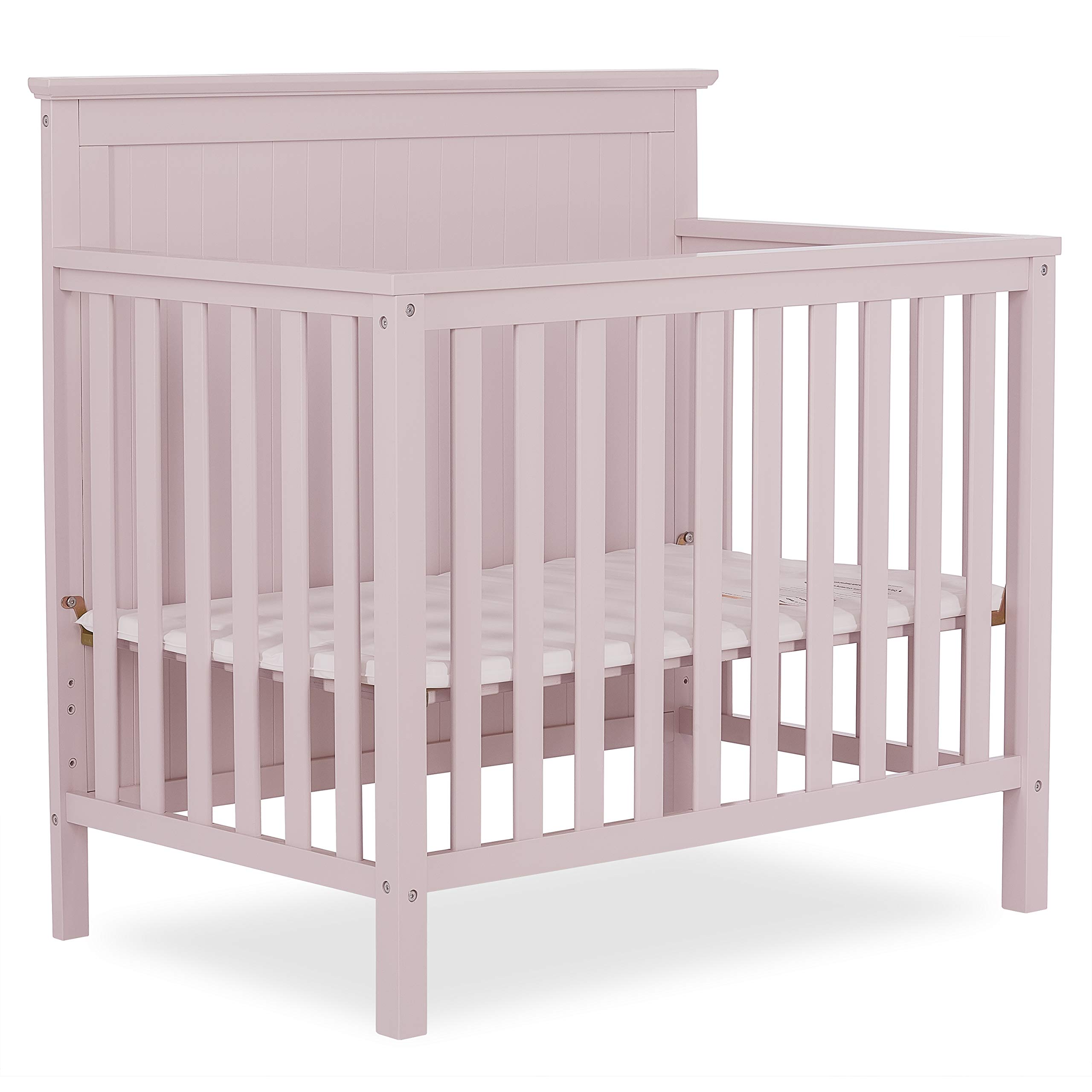 Dream On Me Ava 4-in-1 Convertible Mini Crib in Blush Pink, Greenguard Gold Certified, Non-Toxic Finish, Comes with 1" Mattress Pad, with 3 Mattress Height Settings