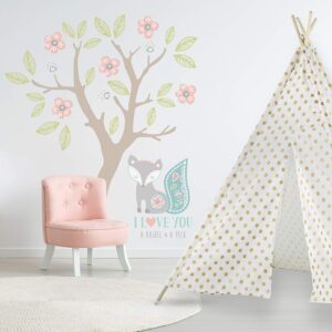 Levtex Baby Fiona Wall Decals - Flowering Tree Peel and Stick Large Decals - Taupe, Pink, Green, Aqua - I Love You A Bushel and A Peck