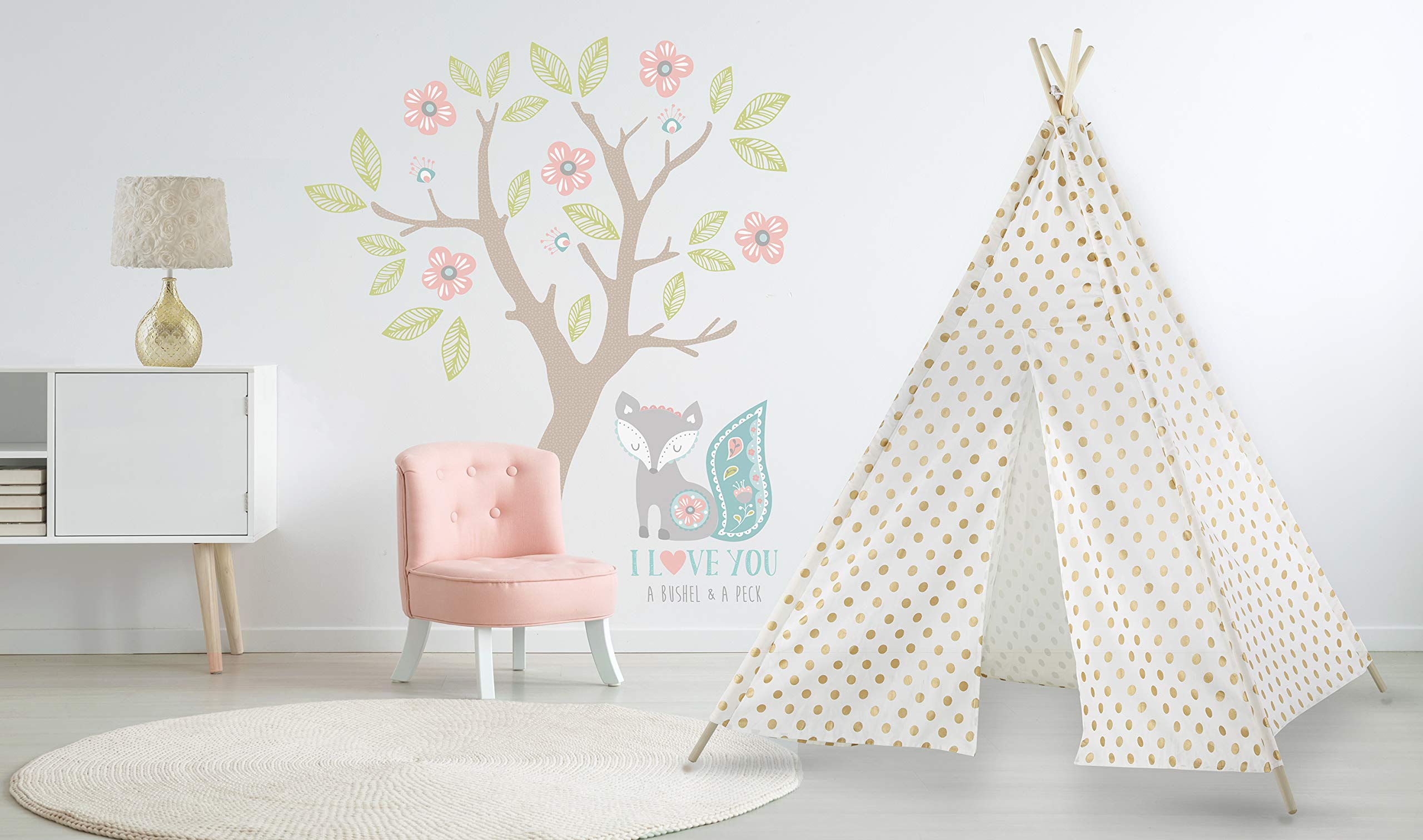 Levtex Baby Fiona Wall Decals - Flowering Tree Peel and Stick Large Decals - Taupe, Pink, Green, Aqua - I Love You A Bushel and A Peck