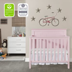 Dream On Me Ava 4-in-1 Convertible Mini Crib in Blush Pink, Greenguard Gold Certified, Non-Toxic Finish, Comes with 1" Mattress Pad, with 3 Mattress Height Settings