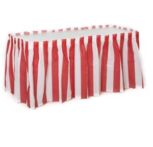 oojami 2 pack red & white striped table skirt carnival circus decorations