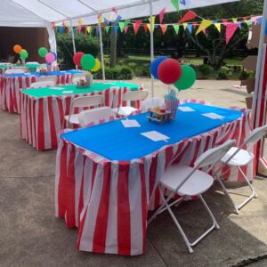 Oojami 2 Pack Red & White Striped Table Skirt Carnival Circus Decorations