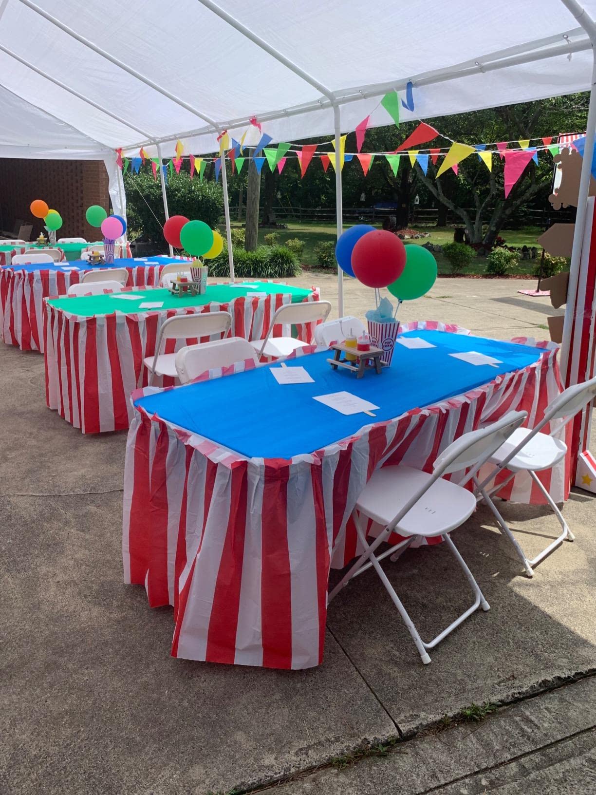 Oojami 2 Pack Red & White Striped Table Skirt Carnival Circus Decorations