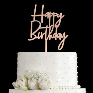 happy birthday cake topper for birthday party decorations (mirror rose gold acrylic)