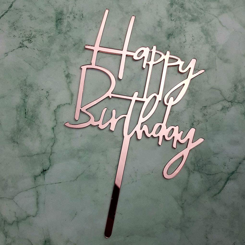 Happy Birthday Cake Topper for Birthday Party Decorations (Mirror Rose Gold Acrylic)