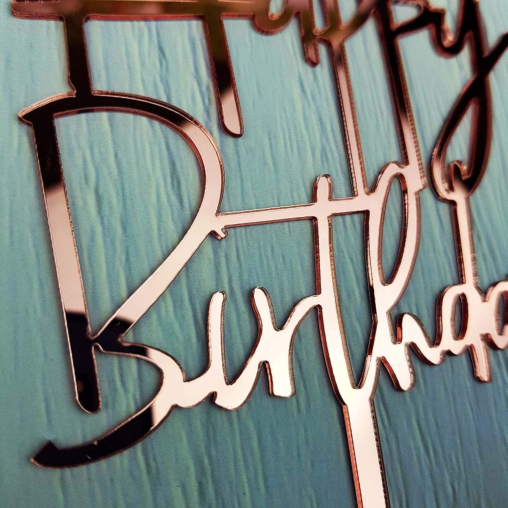 Happy Birthday Cake Topper for Birthday Party Decorations (Mirror Rose Gold Acrylic)