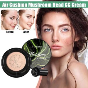 LATORICE Air Cushion CC Cream BB Cream, Mushroom Head Foundation, Moisturizing Concealer, Bright Makeup Base Long Lasting with Mushroom Makeup Sponge (Romantic)