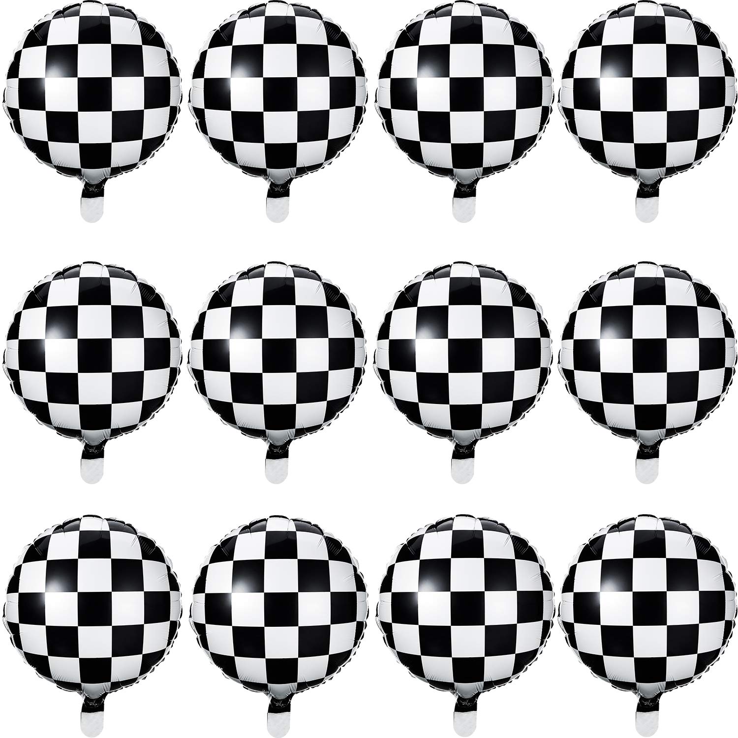 Checkerboard Balloon Aluminum Foil Balloon Black White Checkered Balloon for Racing Themed Party Decoration Supply, 18 Inches (12)