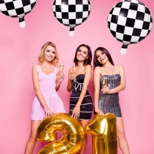 Checkerboard Balloon Aluminum Foil Balloon Black White Checkered Balloon for Racing Themed Party Decoration Supply, 18 Inches (12)