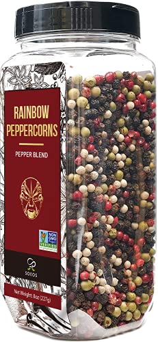 Soeos Rainbow Peppercorns, 8oz (Pack of 1), Non-GMO, Kosher, Packed to Keep Peppers Fresh, Peppercorn for Grinder Refill, Whole Peppercorns