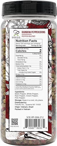 Soeos Rainbow Peppercorns, 8oz (Pack of 1), Non-GMO, Kosher, Packed to Keep Peppers Fresh, Peppercorn for Grinder Refill, Whole Peppercorns