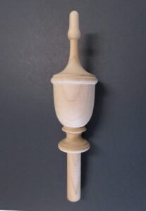 petite wood finial 4 1/2 high x 1 1/2 inch wide. choice: oak cherry maple walnut mahogany (cherry)