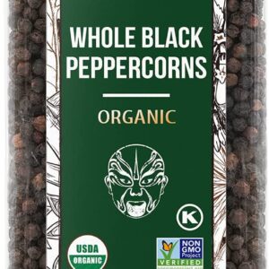 Soeos Organic Black Peppercorns, 18oz (Pack of 1), Non-GMO, Kosher, Packed to Keep Peppers Fresh, Peppercorn for Grinder Refill, Whole Peppercorns