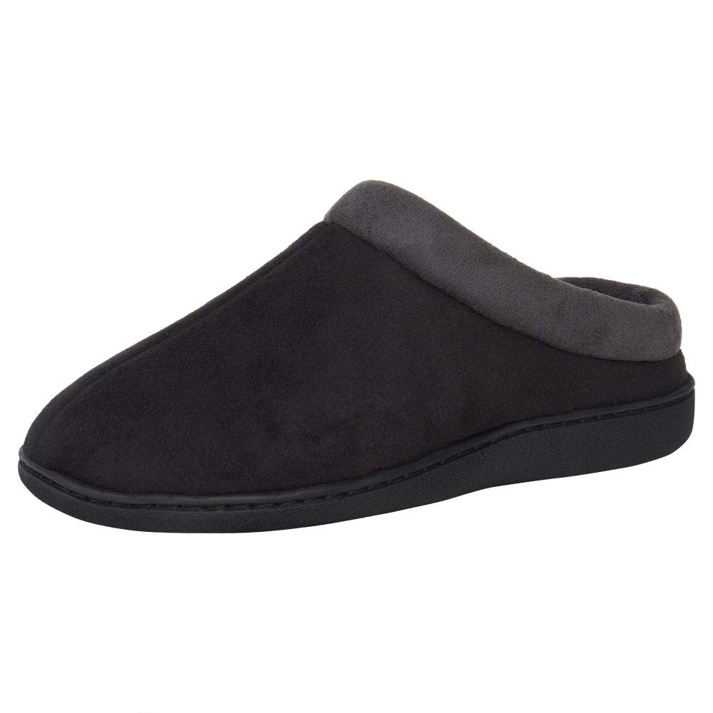 Hanes Men's Memory Foam Indoor/Outdoor Microsuede Clog Slipper Shoe, Black, Large