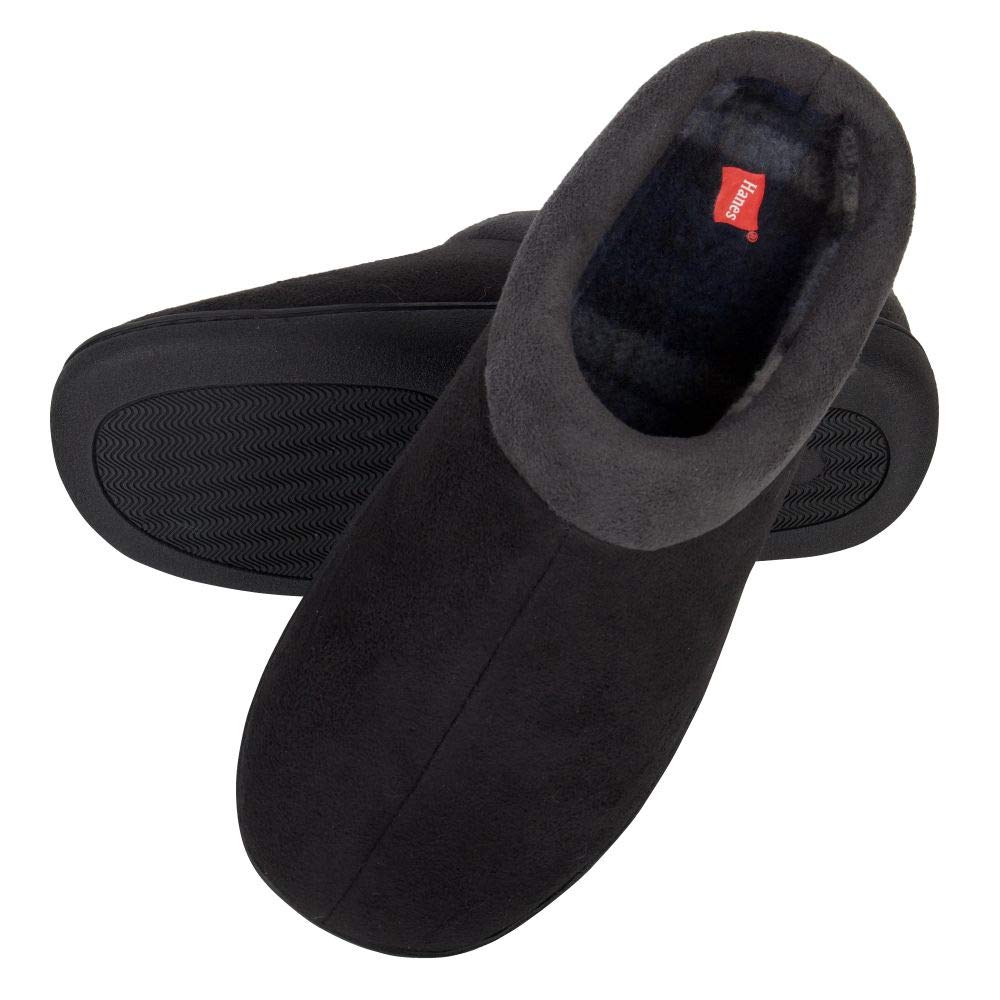 Hanes Men's Memory Foam Indoor/Outdoor Microsuede Clog Slipper Shoe, Black, Large