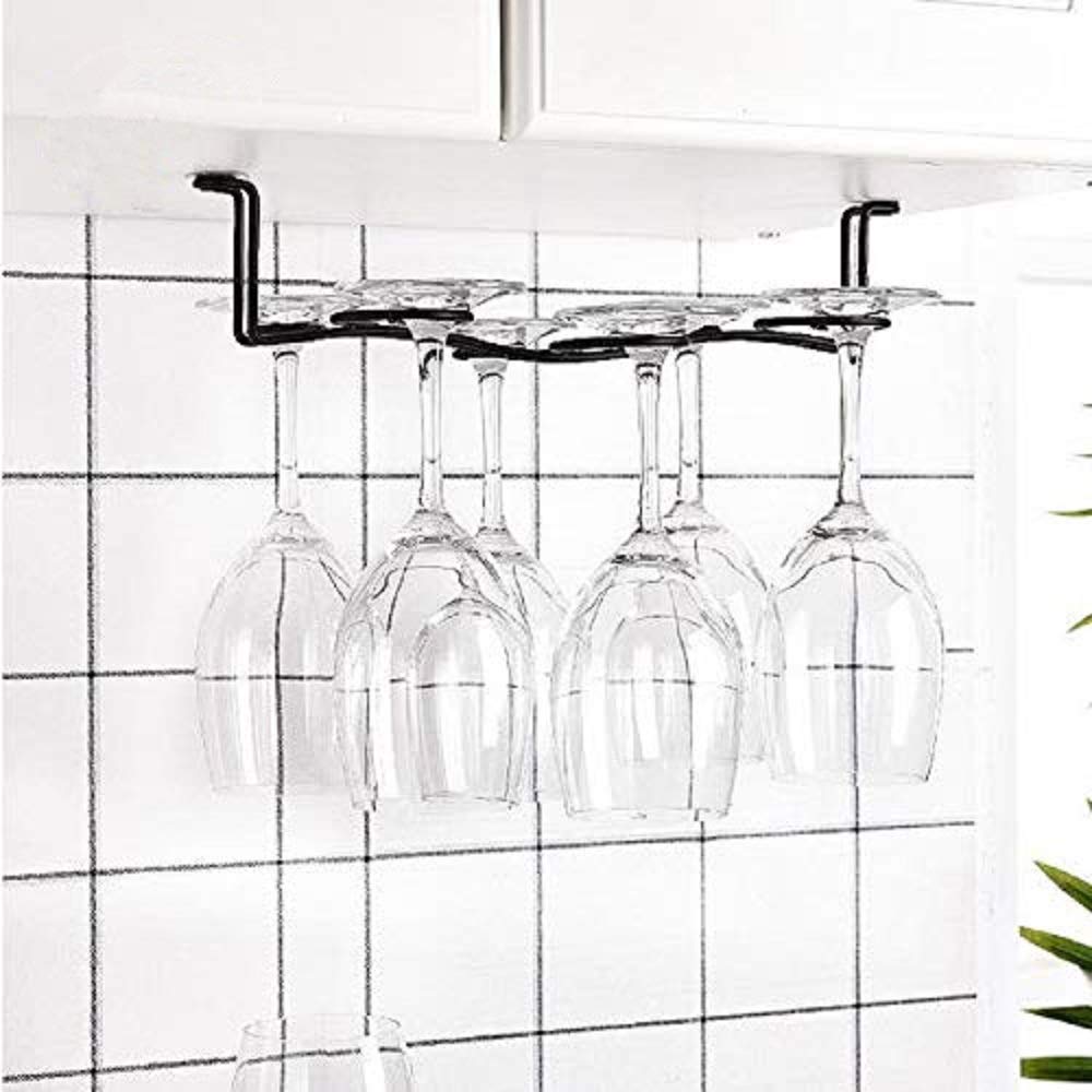 DBYAN Under Cabinet Wine Glass Rack Stemware Holder,Oil Rubbed Bronze 6 Cup Glasses Vintage Style Stainless Steel Wall-Mounted Hanging Wine Glass Hanger For Bar Home Cafe