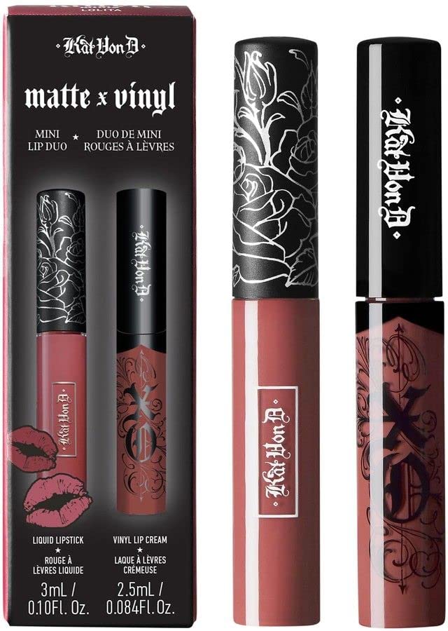 Kat Von D Lolita Mini Lipstick Set Includes Everlasting Liquid Lipstick and XO Vinyl Lip Cream in Lolita