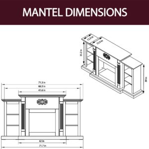 Cambridge 72-Inch Sanoma Electric Fireplace in Walnut with Built-in Bookshelves and a 1500W Charred Log Insert