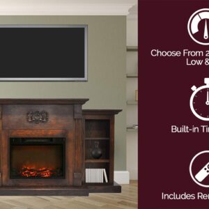 Cambridge 72-Inch Sanoma Electric Fireplace in Walnut with Built-in Bookshelves and a 1500W Charred Log Insert