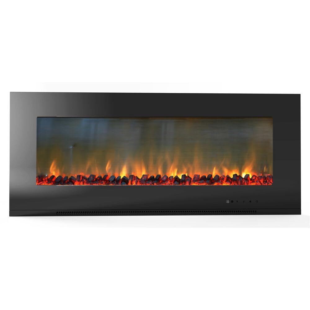 Cambridge 56-In. Metropolitan Wall-Mount Electric Fireplace in Black with Burning Log Display