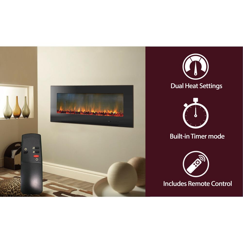 Cambridge 56-In. Metropolitan Wall-Mount Electric Fireplace in Black with Burning Log Display