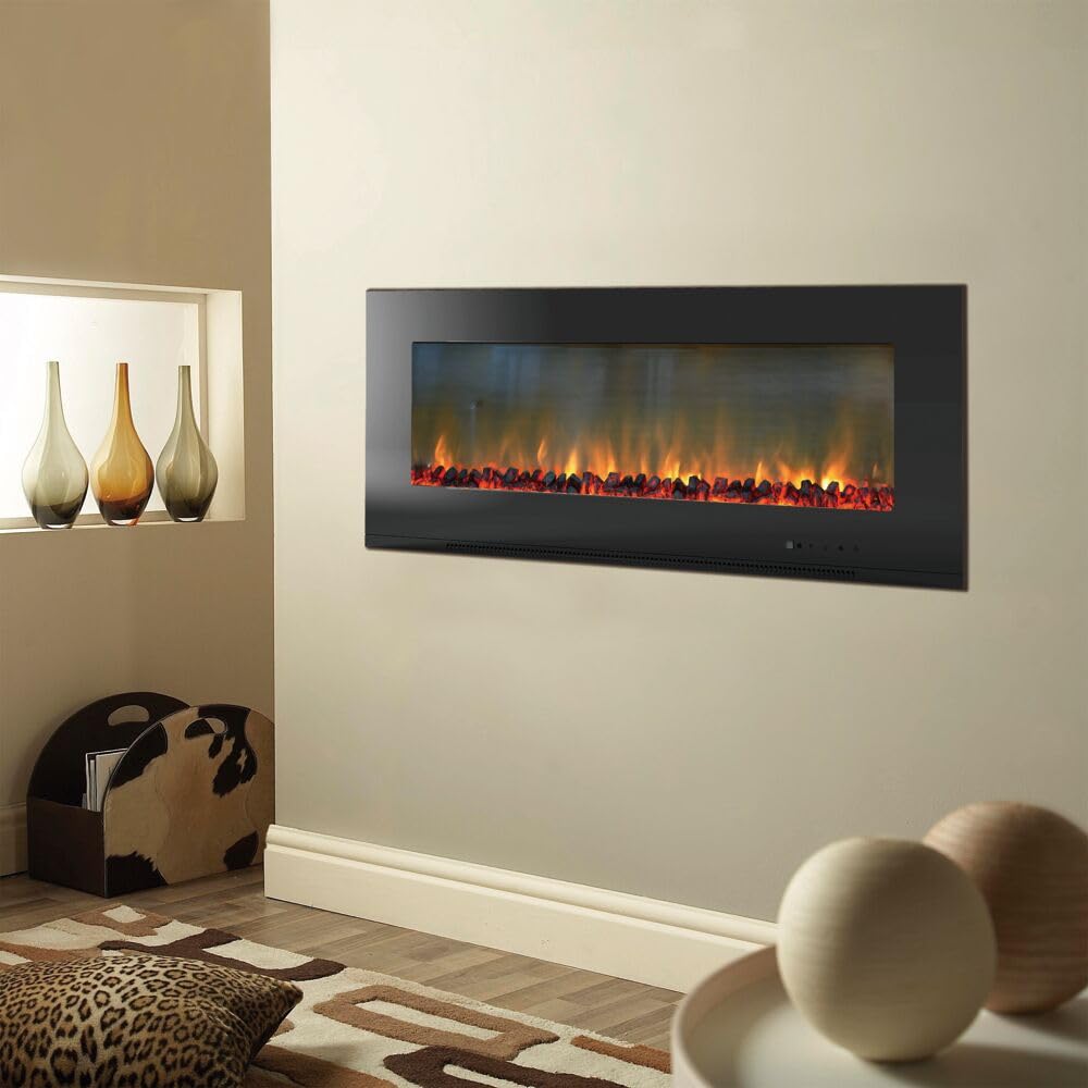 Cambridge 56-In. Metropolitan Wall-Mount Electric Fireplace in Black with Burning Log Display