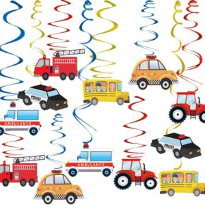 Transportation Party Hanging Swirl Decorations - 30Ct Cars Theme Happy Birthday Banner Garland for Transportation Themed Birthday Baby Shower Party Supplies