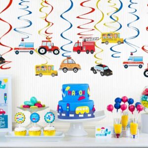 Transportation Party Hanging Swirl Decorations - 30Ct Cars Theme Happy Birthday Banner Garland for Transportation Themed Birthday Baby Shower Party Supplies