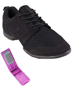 very fine unisex dance sneakers - vfsn024 and foldable brush bundle - black - 10 women/9 men