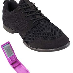 Very Fine Unisex Dance Sneakers - VFSN024 and Foldable Brush Bundle - Black - 10 Women/9 Men