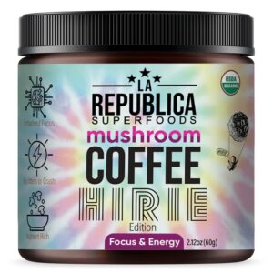 lrla superfoods organic mushroom coffee (hirie special edition) 35 servings with 7 superfood shrooms, 100% fair trade rich medium roast arabica coffee, usa made