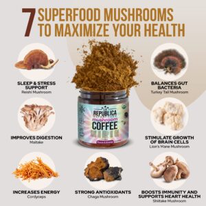 LRLA SUPERFOODS Organic Mushroom Coffee (HIRIE Special Edition) 35 Servings with 7 Superfood Shrooms, 100% Fair Trade Rich Medium Roast Arabica Coffee, USA Made