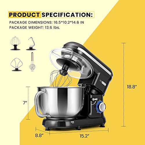 VIVOHOME Stand Mixer, 660W 10 Speed 6 Quart Tilt-Head Kitchen Electric Food Mixer with Beater, Dough Hook, Wire Whip and Egg Separator, Black