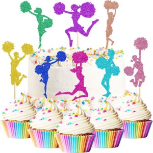 48 pieces glitter cheerleading gymnastics cupcake toppers colorful cheerleader silhouette toothpicks gymnast girl cake picks decorations for gym theme baby shower birthday party favors supplies