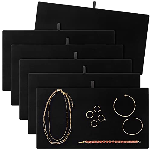 Juvale 6 Pack Velvet Jewelry Display Tray for Selling and Displaying Necklaces, Earrings, Jewels, Bracelets, Anklets, Rings, Gemstones, Chains, Brooches (Black, 14 in)