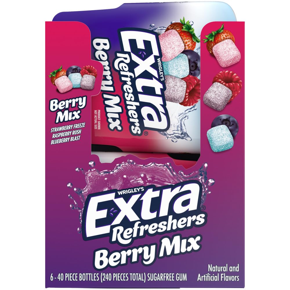 Extra Refreshers Berry Mix Gum, 3.21-Ounce 40-Piece Bottle (Pack of 6)