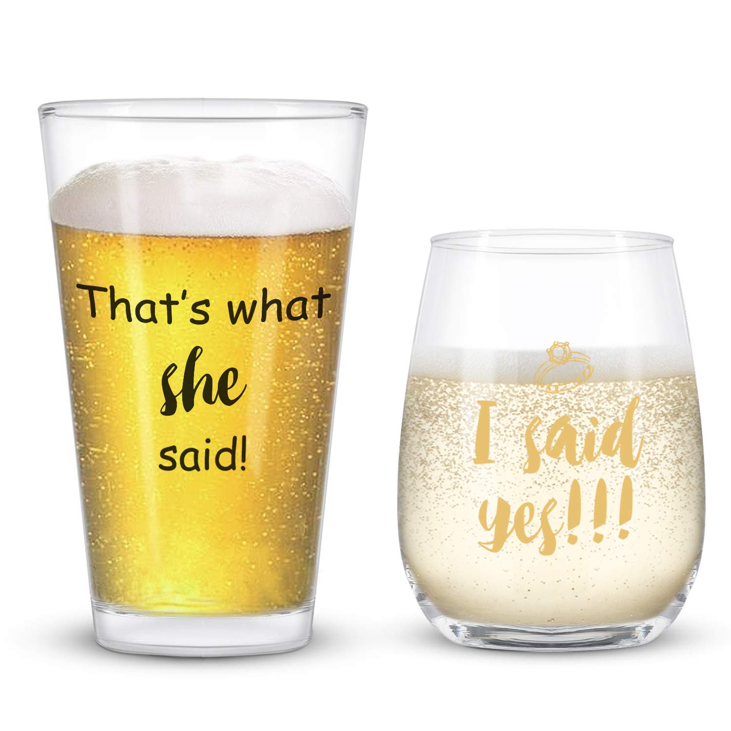 I Said Yes Wine Glass That's What She Said Beer Glass, Engagement glass Set for Him, Her, Wedding, Bridal Shower