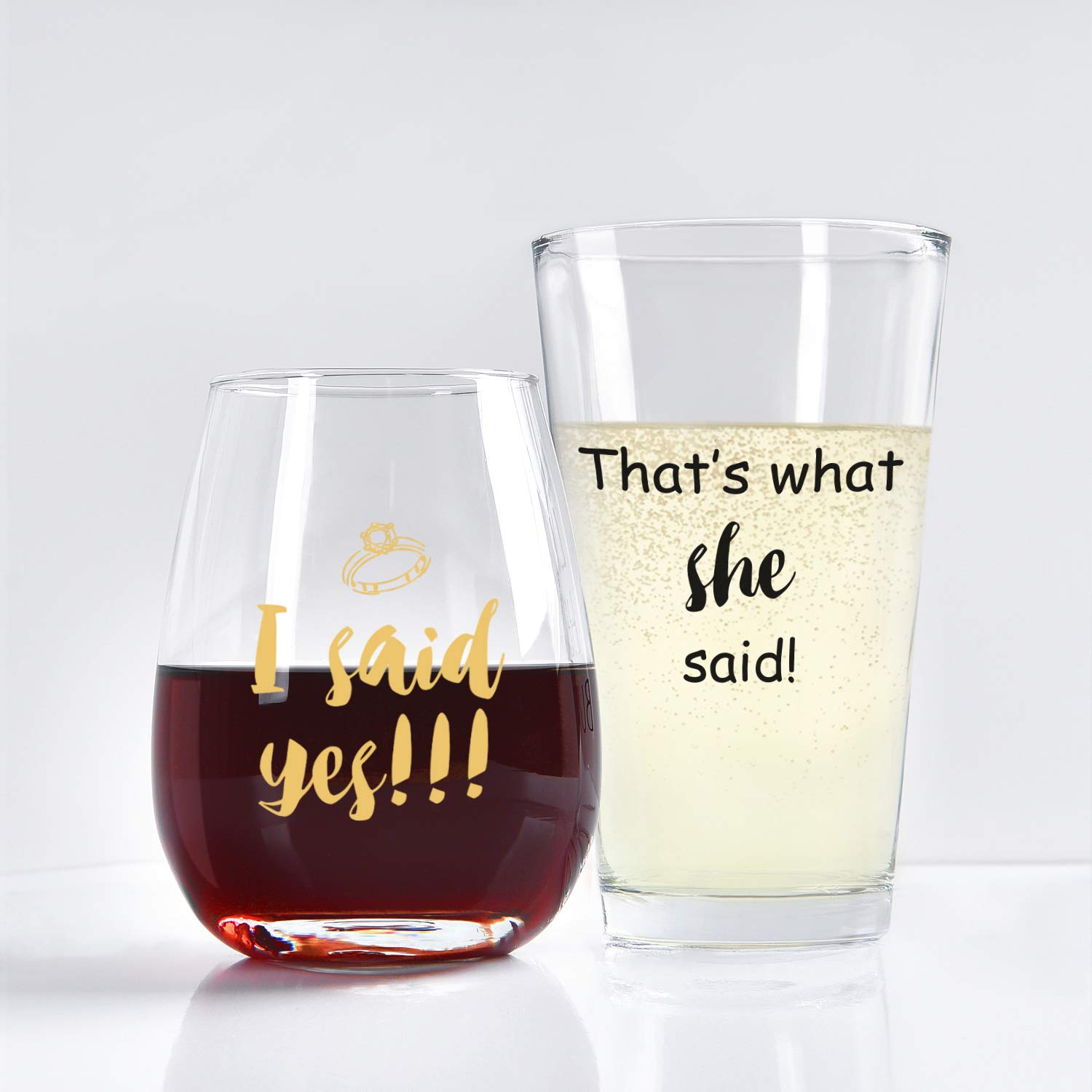 I Said Yes Wine Glass That's What She Said Beer Glass, Engagement glass Set for Him, Her, Wedding, Bridal Shower