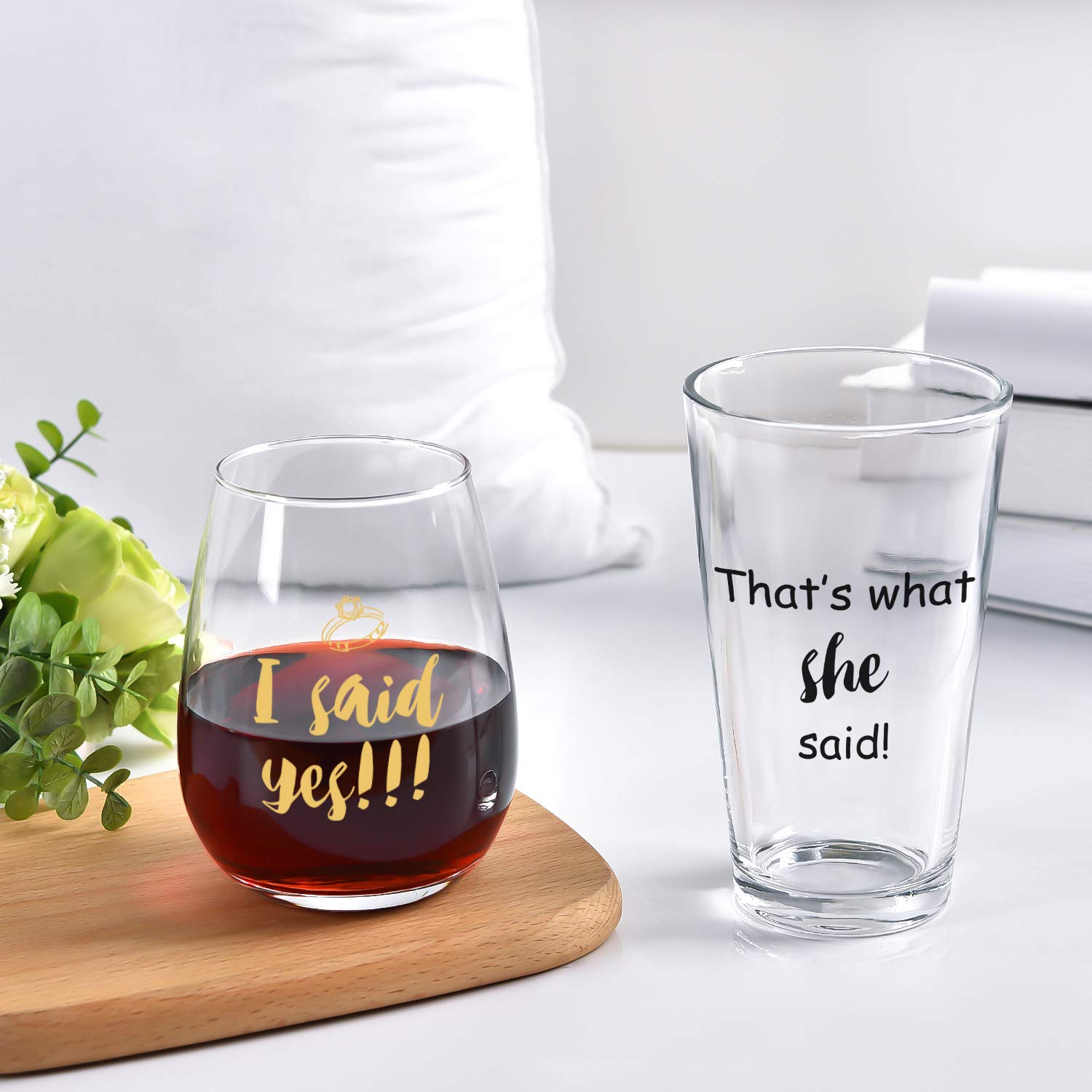 I Said Yes Wine Glass That's What She Said Beer Glass, Engagement glass Set for Him, Her, Wedding, Bridal Shower